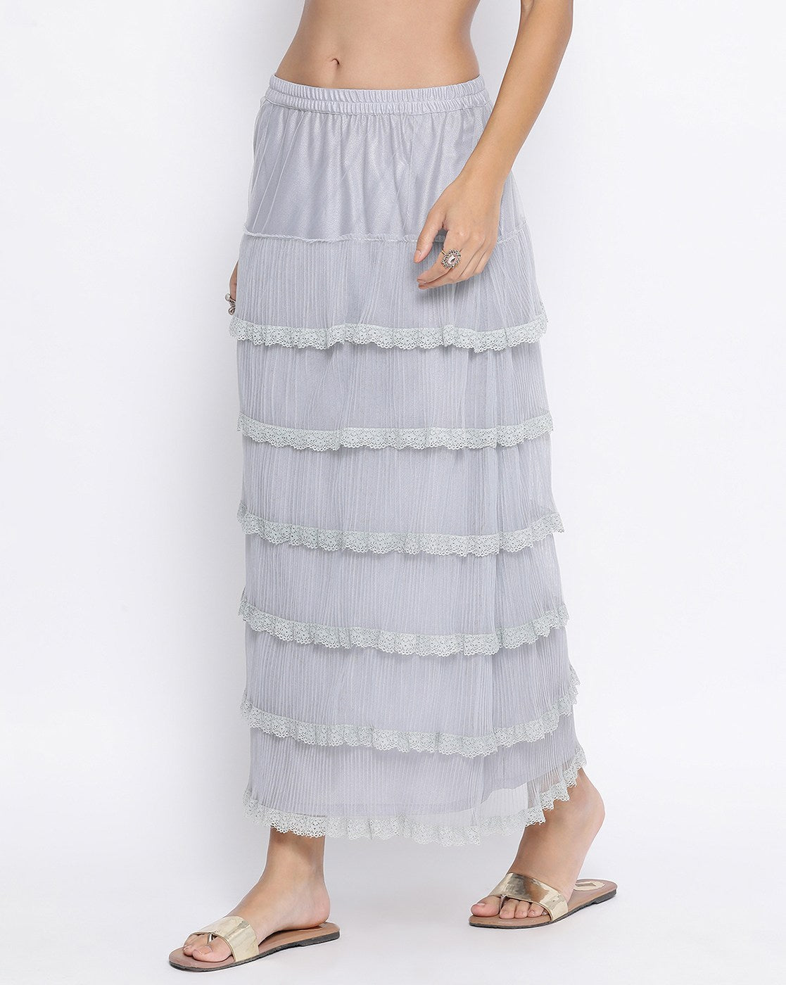 Light Blue Net Frill Skirt With Lace | LELA By Varija