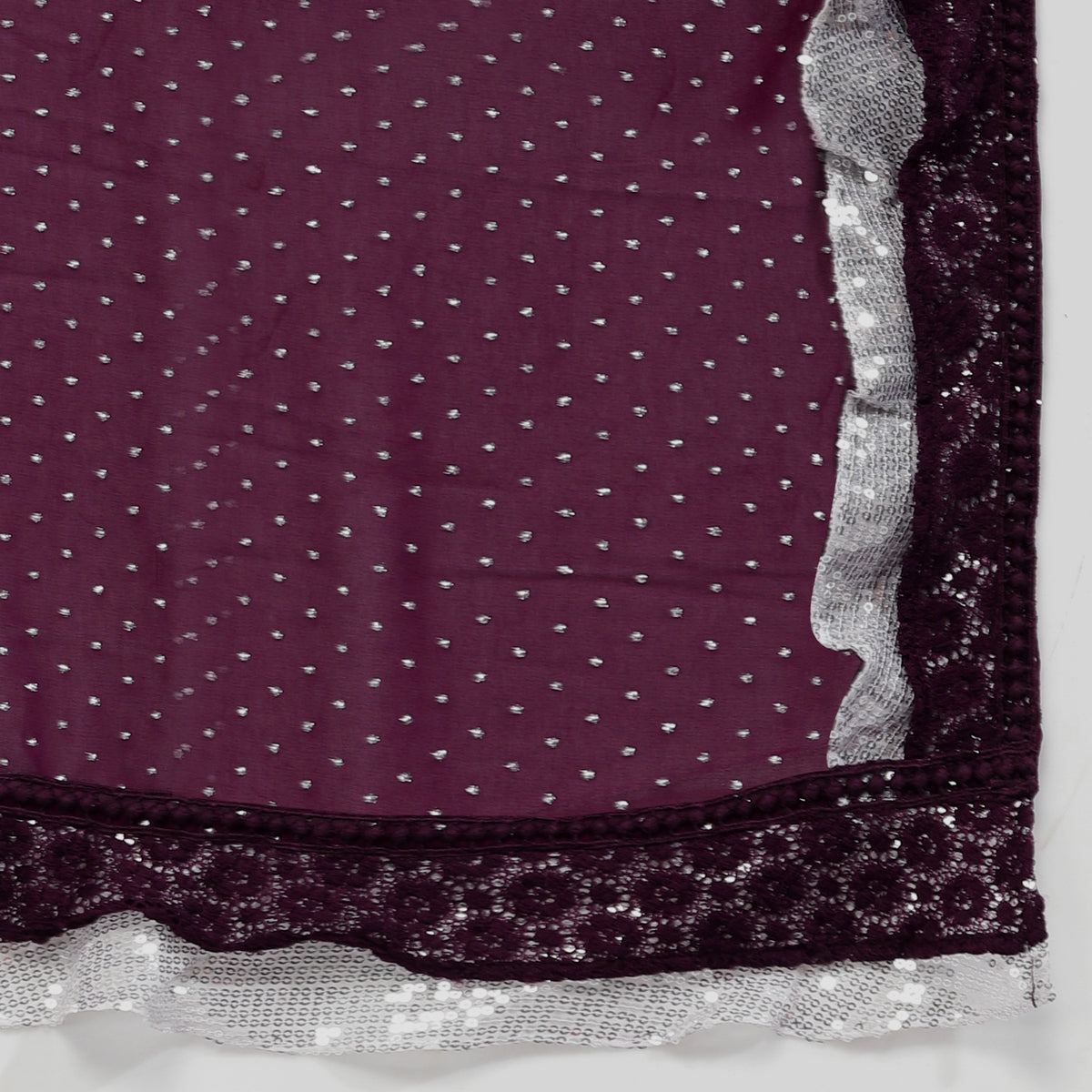 Purple Georgette Saree With Silver Dot And Sequins Frill | LELA By Varija